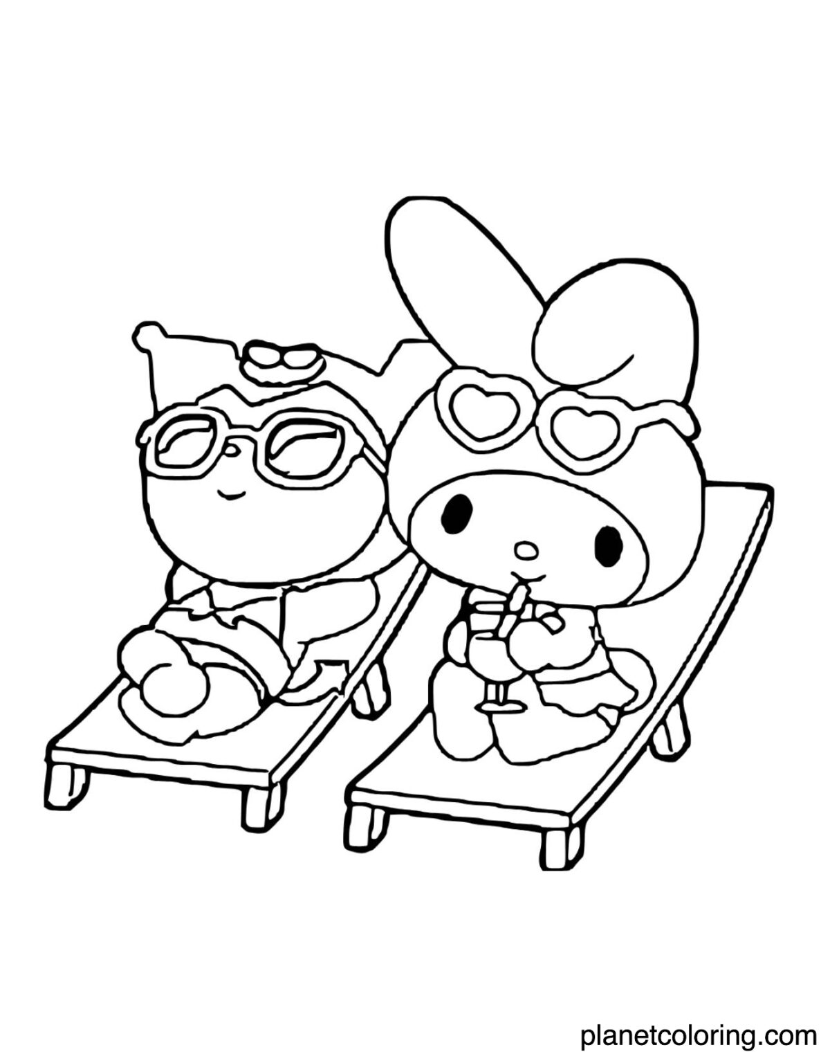 My Melody And Kuromi Coloring Pages My Melody And Kuromi Sunbathing